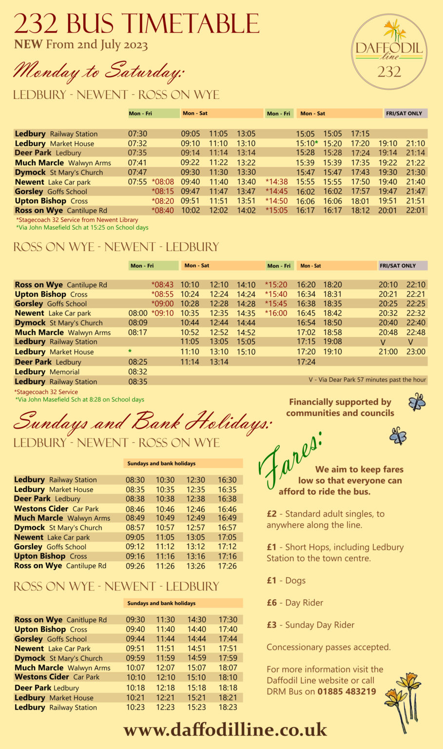 New 232 Daffodil Line Timetable from 2nd July - Buses4Us